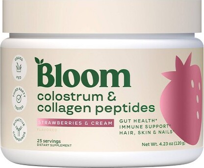BLOOM NUTRITION Colostrum & Collagen Peptides Powder - Strawberries ...