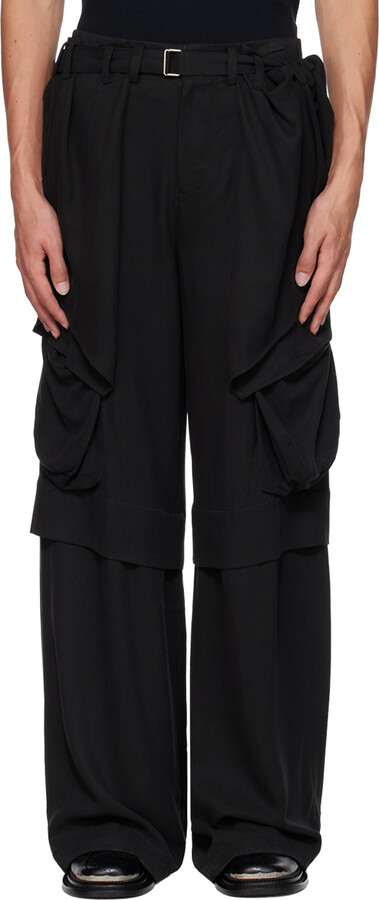 JiyongKim Black Draped Cargo Pants - ShopStyle