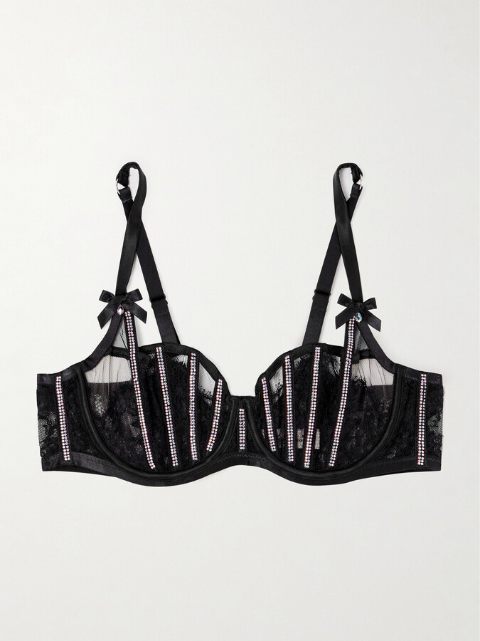 Agent Provocateur Caitriona Crystal-embellished Satin-trimmed Lace ...