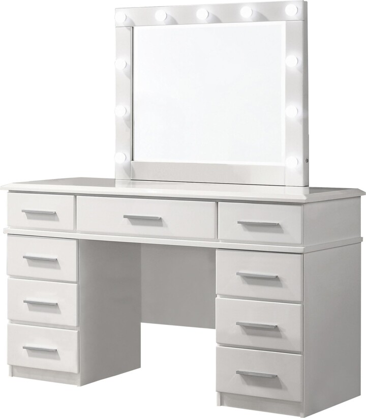 Benjara Sok 60 Inch 9 Drawer Vanity Desk with LED Lighted Mirror ...