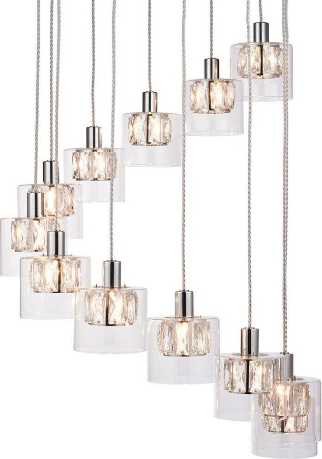 Loops Multi Light Ceiling Pendant 12 Bulb Chrome & Crystal Chandelier ...