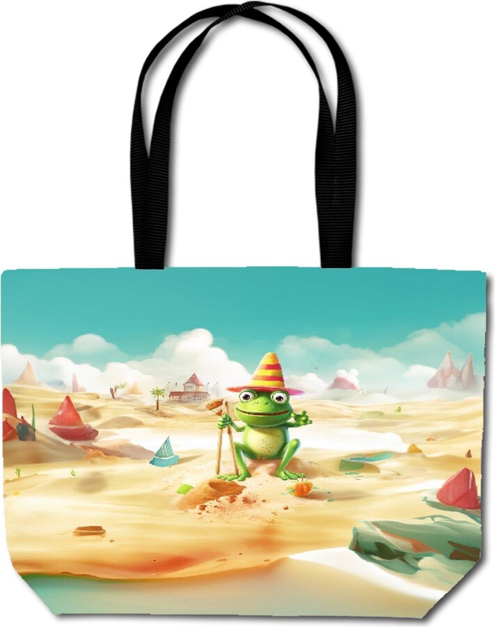 Warren Reed - Designer Happy Frog On A Beach Holiday Beach Shopper Tote ...