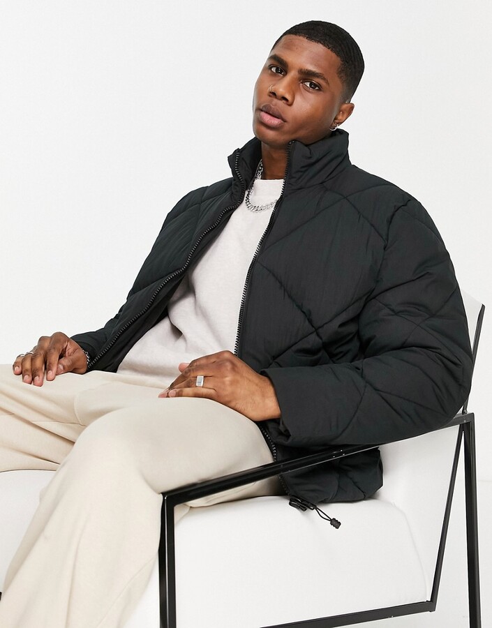 ASOS DESIGN diamond quilt puffer jacket in black - ShopStyle