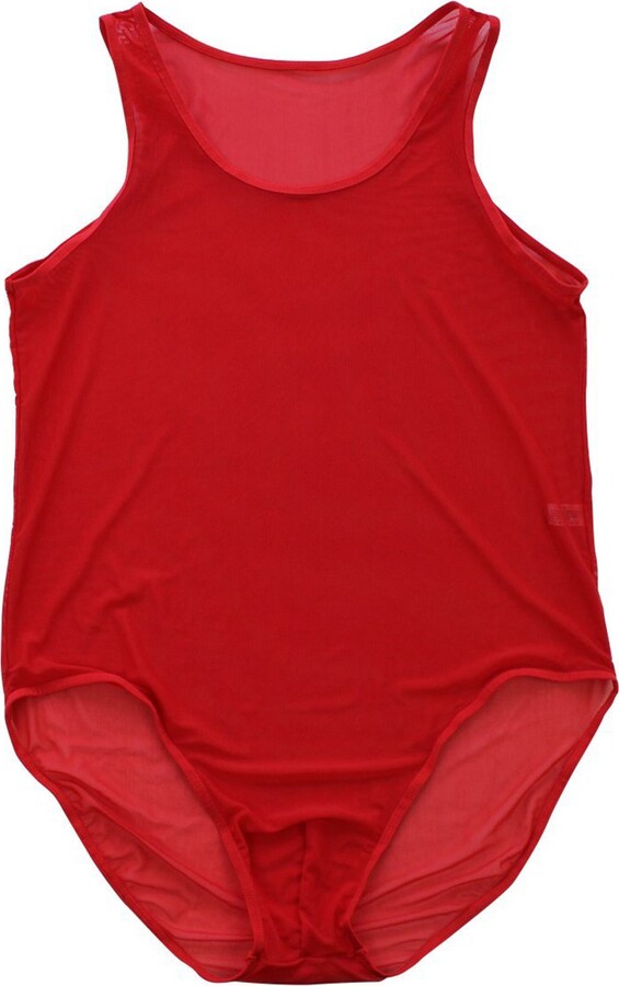 Mens Sheer Bodysuit Mens One-Piece Sheer Mesh Underwear High Cut ...
