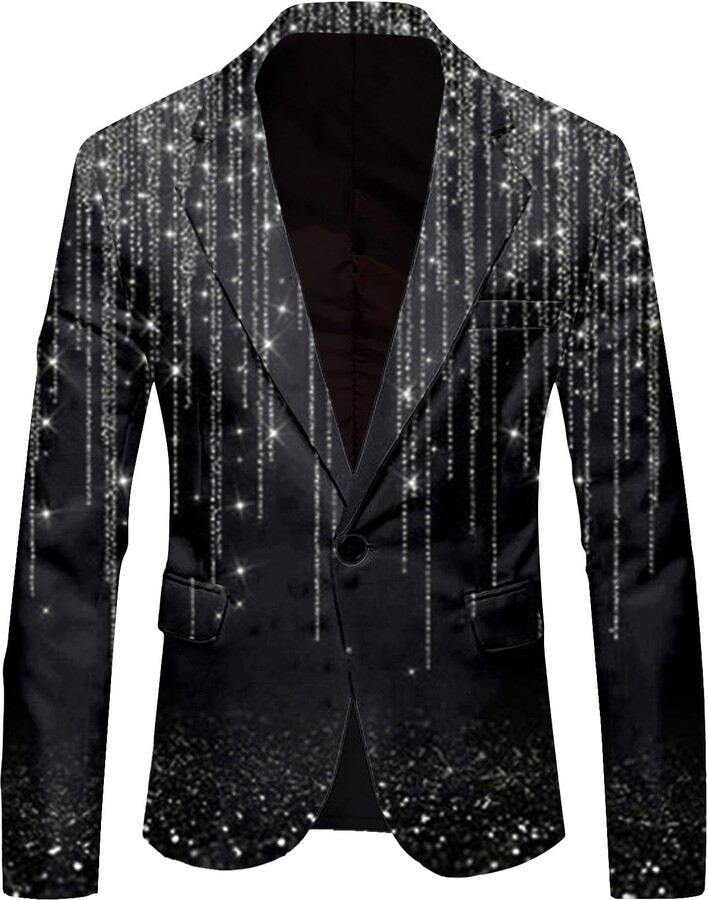 Mymyguoe 3D Printed Glitter Jacket Men's Glitter Jacket New Year's Eve ...