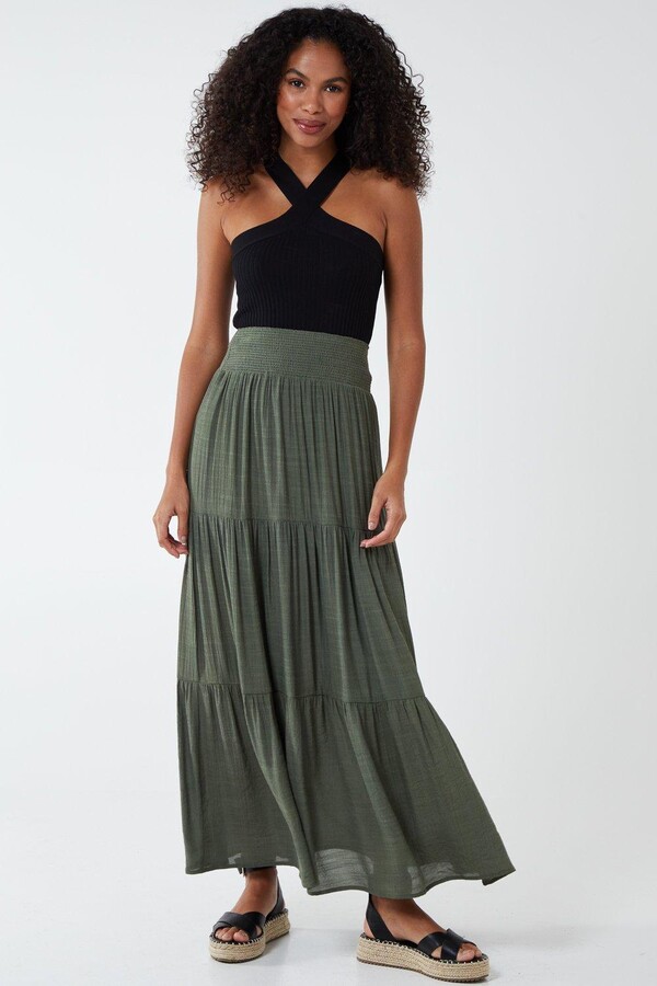 Blue Vanilla Shirring Waist Tiered Maxi Skirt - ShopStyle