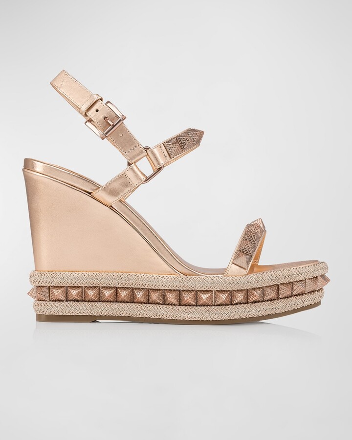 Christian Louboutin Pyraclou Metallic Spike Wedge Sandals - ShopStyle