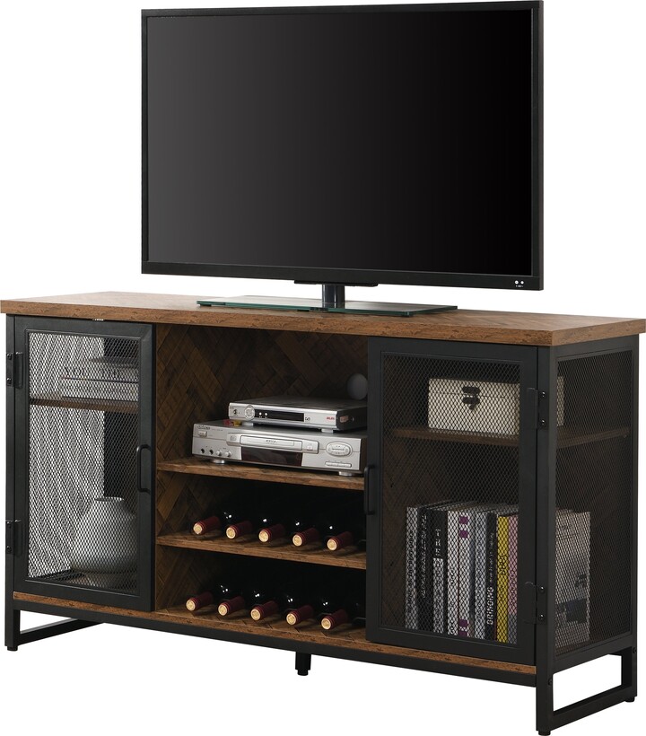 IGEMAN 55''W Country House TV Stand Console with 2 Door Iron Mesh ...