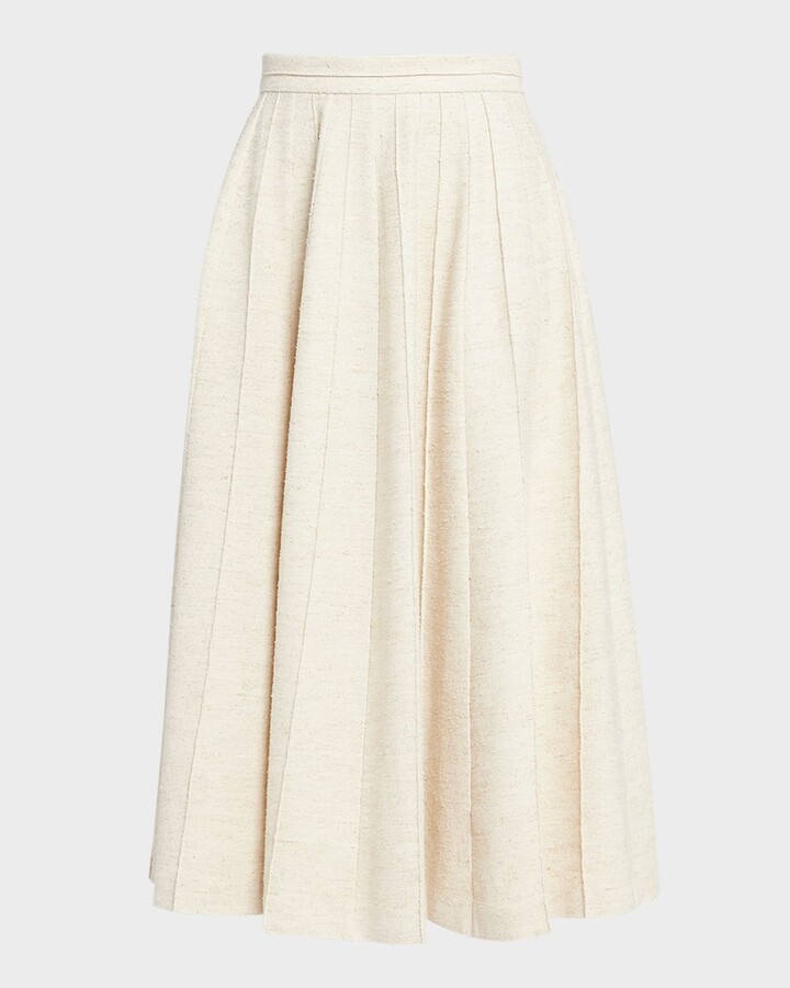Loro Piana Fumiko Pleated Wool Silk Linen Midi Skirt - ShopStyle