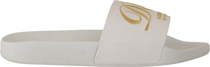 Dolce & Gabbana White Leather Luxury Hotel Slides Sandals Men's Shoes ...