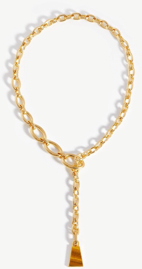 Pyramid Lariat Chain Necklace 18ct Gold Plated/Tigers Eye - ShopStyle