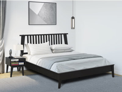 Acacia Kaylin Solid Wood Platform Bed Frame With Nightstand Set, Low ...