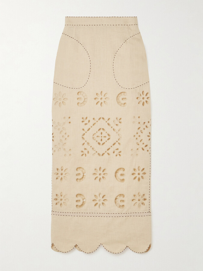 Vita Kin Orlando Scalloped Broderie Anglaise Linen Maxi Skirt ...