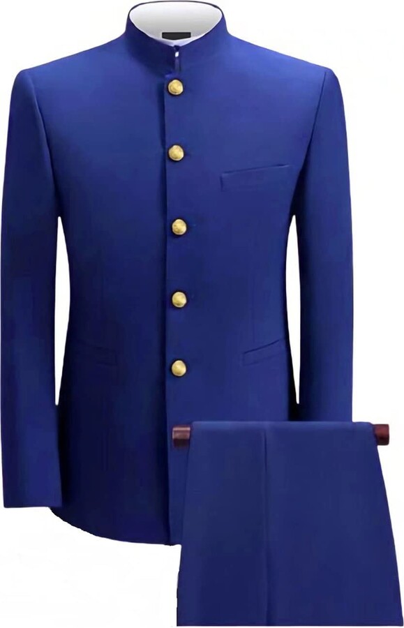 HUUTOE Men's Chinese Tunic Suits 2 Pieces Mandarin Collar Shirt Formal ...