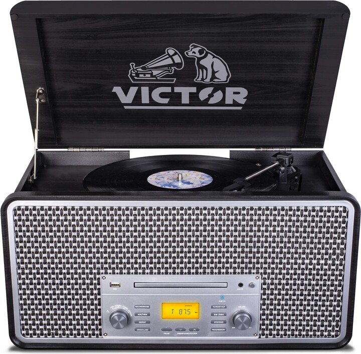 Victor Audio Victor Monument 8-in-1 Wood Music Center with 3-Speed ...