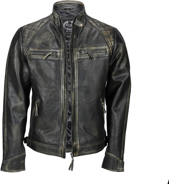 Xposed Mens Real Leather Washed Brown Black Vintage Zipped Smart Casual ...