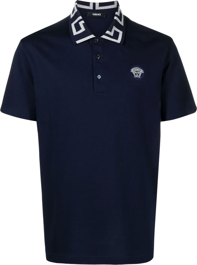 Versace Greca-collar cotton polo shirt - ShopStyle