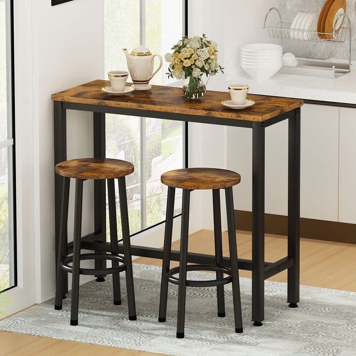 Global Pronex AWQM 3 Piece Bar Table Set, 39.3" Pub Height Table with 2 ...