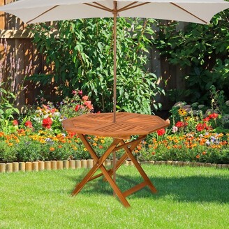 Outsunny 39" Acacia Wood Outdoor Dining Table, Octagon Patio Table with ...