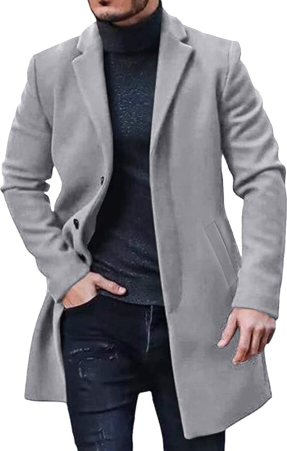 Generic Long Coats For Men Uk Mens Winter Wool Trench Coat Scarf Collar ...
