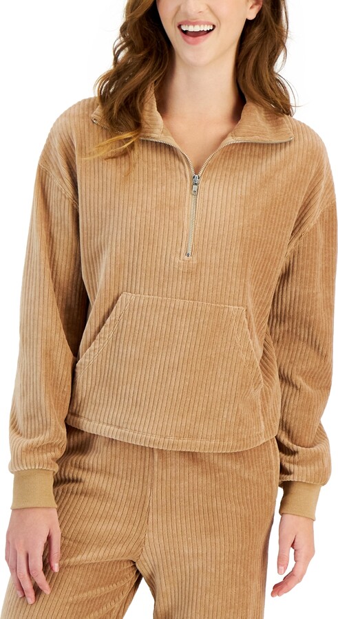 Self Esteem Juniors' Corduroy Half-Zip Sweatshirt - ShopStyle