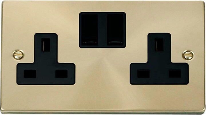 SE Home Satin / Brushed Brass 2 Gang 13A Twin Double Switched Plug ...