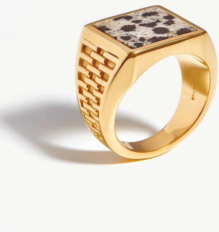 Fused Woven Gemstone Square Signet Ring 18ct Gold Plated Vermeil ...