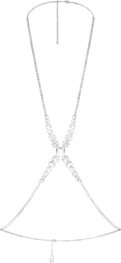 Swarovski x SKIMS body chain, Mixed cuts, Cupchain, X-shape, White ...