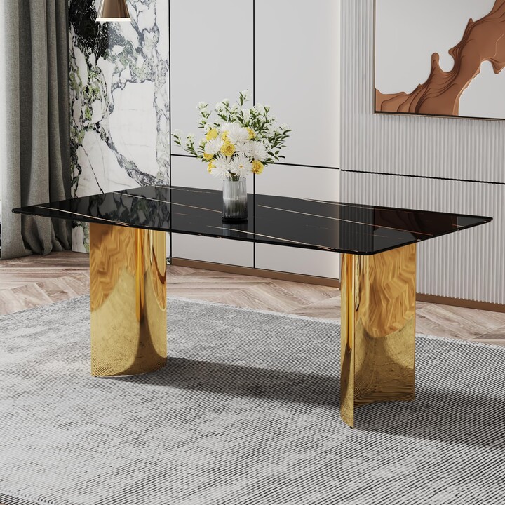 RITSU 71'' Glass Dining Table. Large Stylish Desk with Patterned ...