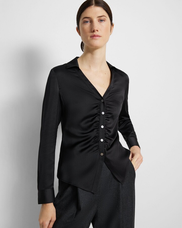 Theory Ruched Button Up Shirt in Recycled Satin - ShopStyle Tops
