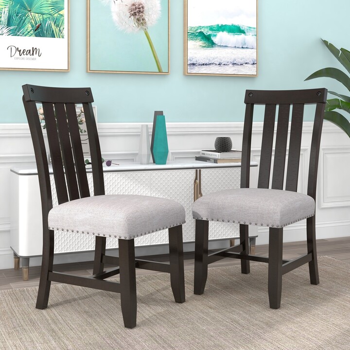 EDWINRAY Fabric Upholstered Dining Chairs with Sliver Nails and Solid ...