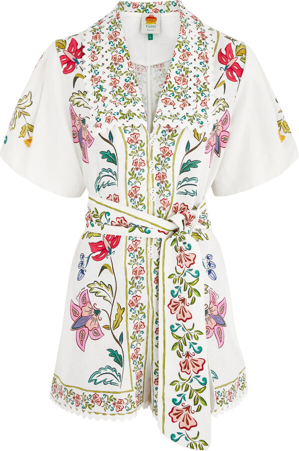 Farm Rio Floral Insects Printed Linen-blend Playsuit - ShopStyle ...