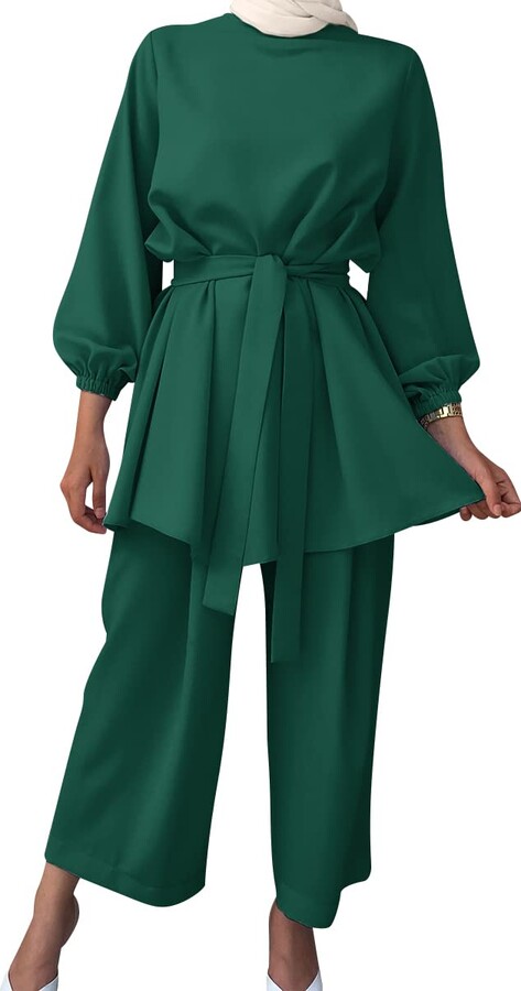 IBTOM CASTLE Women Muslim Abaya Outfit Long Sleeve Dubai Robe Top ...