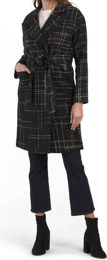 Elie Tahari Plaid Belted Wrap Coat - ShopStyle