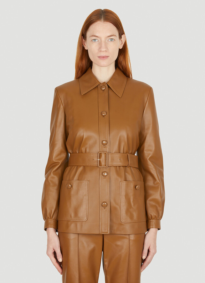 Gucci Button Down Leather Jacket in Brown - ShopStyle