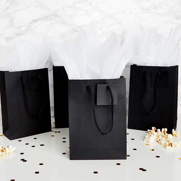 Sparkle And Bash Black Paper Gift Bags with Handles, Tags, Tissue Paper ...