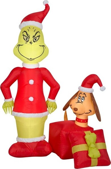 Gemmy Dr. Seuss 5.5FT Grinch with Max Popping Out of a Present Holiday ...