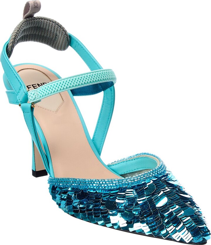 Fendi Colibri Lite Sequin Silk & Leather Slingback Pump - ShopStyle Heels