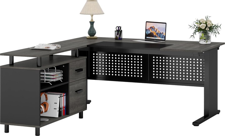 LITTLE TREE Large Computer Desk with File Cabinet - ShopStyle Home Office