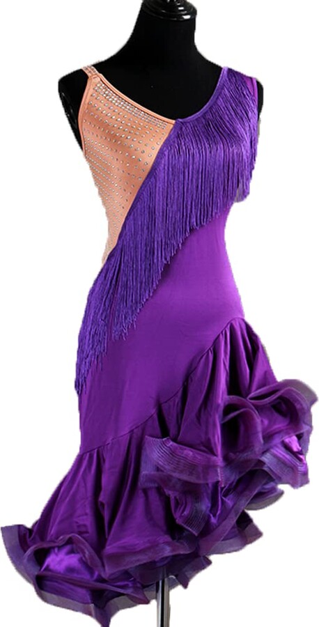 YDHTIZ Sleeveless Latin Dance Competition Dress Ballroom Salsa Dance Costume Tassel Cha Cha ...