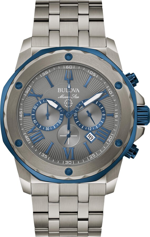 Bulova Men's Marine Star 'Series A' Gray IP Stainless Steel with Blue Accents Chronograph Quartz ...