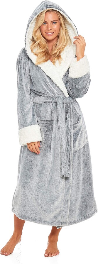 Slumber Hut® Ladies Hooded Fleece Dressing Gown | Luxury Grey Shimmer ...