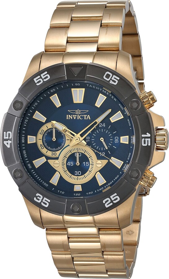 Invicta Men's Pro Diver Quartz Gold Watch with Gunmetal Bezel and Blue ...