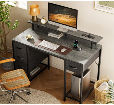 ERTCHUE RIED 47-Inch Computer Desk With Drawers, LED Lights, Power ...