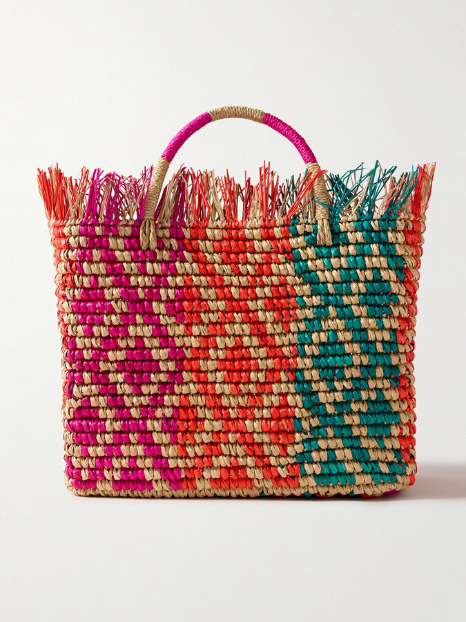 Sensi Canasta Frayed Woven Straw Tote - Red - ShopStyle