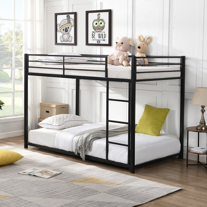 Phoebecat Twin/Full Metal Bunk Bed with Ladder and Full-length ...