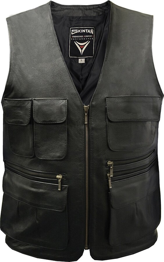 Skintan Leather Waistcoat Vest Multi Pocket TRAPPER - ShopStyle Jackets