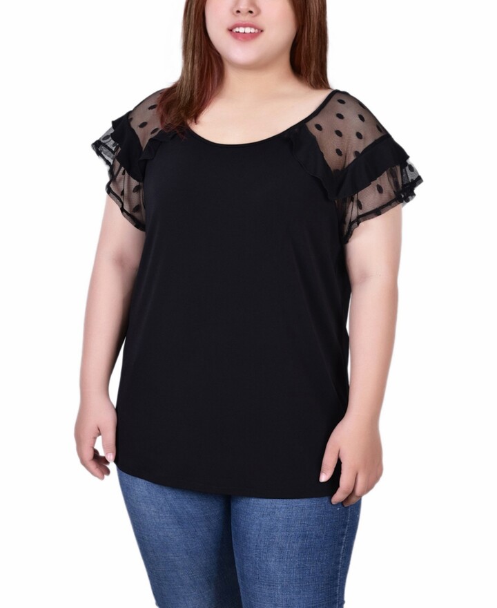 NY Collection Plus Size Short Dot Sleeve Top - ShopStyle