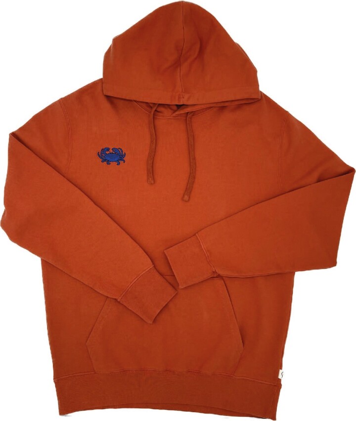 Alse Studio - Men Blue Crab Embroidered Burnt Orange Hoodie - ShopStyle