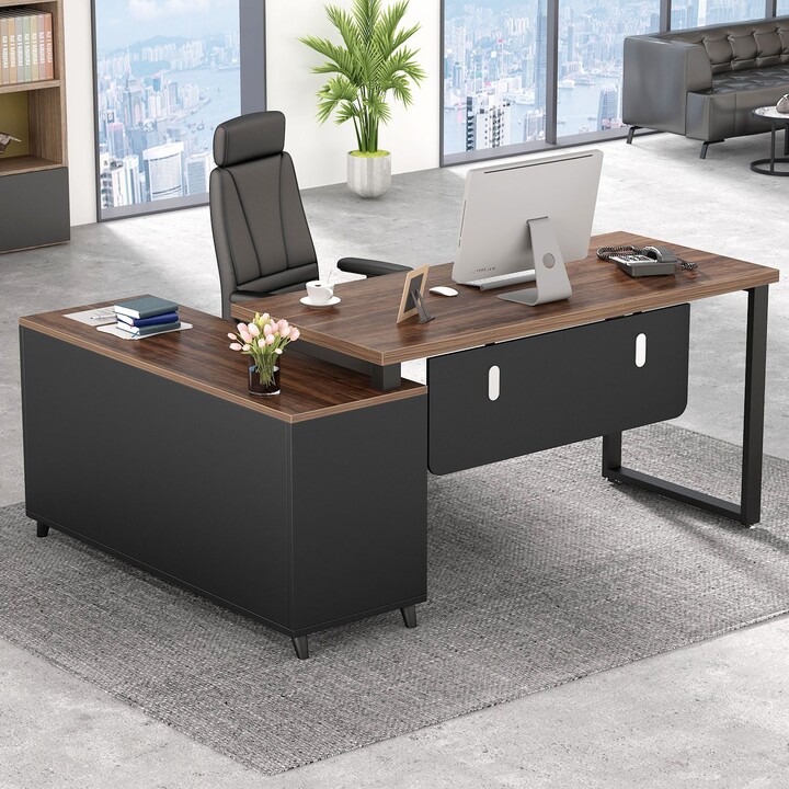 YUZHOU L-Shaped Computer Desk, 55 Inch Large Executive Office Desk with ...